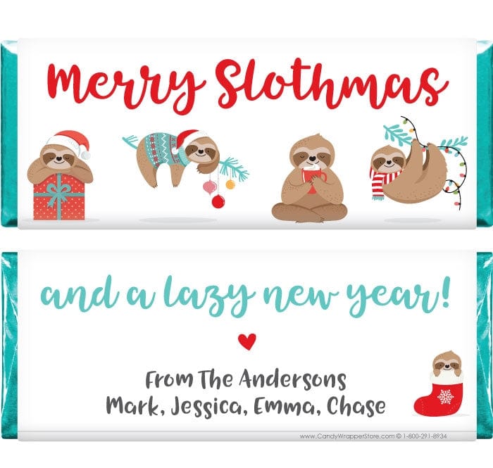 Merry Slothmas and a Lazy New Year Candy Bar Wrapper – Candy Wrapper Store