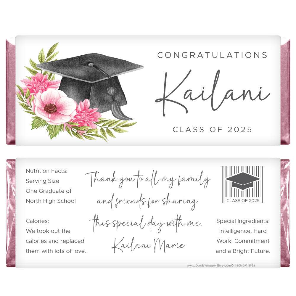 Floral Cap Graduation Candy Bar Wrappers – Candy Wrapper Store