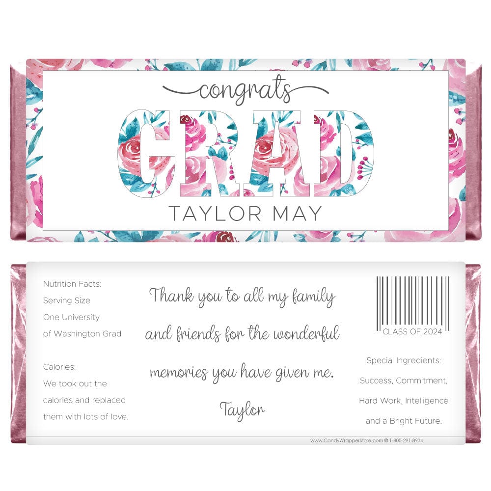 Floral Grad Class of 2025 Graduation Candy Bar Wrappers – Candy Wrapper ...