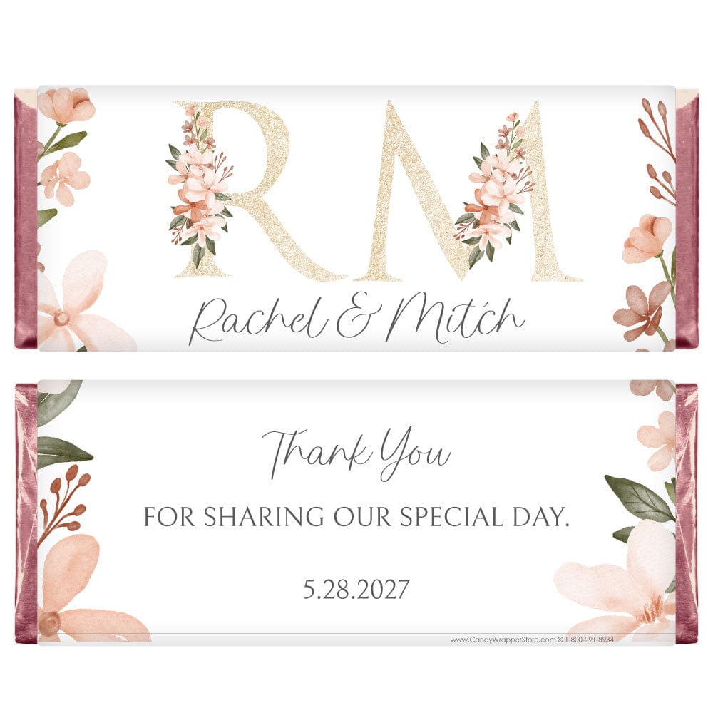 Gold Glitter Monogram Floral Letters Candy Bar Wrappers – Candy Wrapper ...