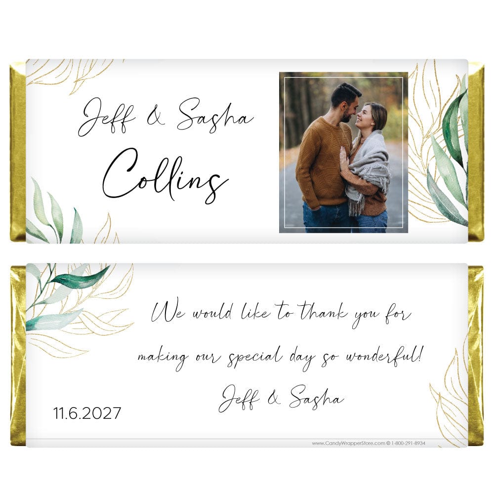 Green and Golden Leaves Photo Wedding Candy Bar Wrappers – Candy ...