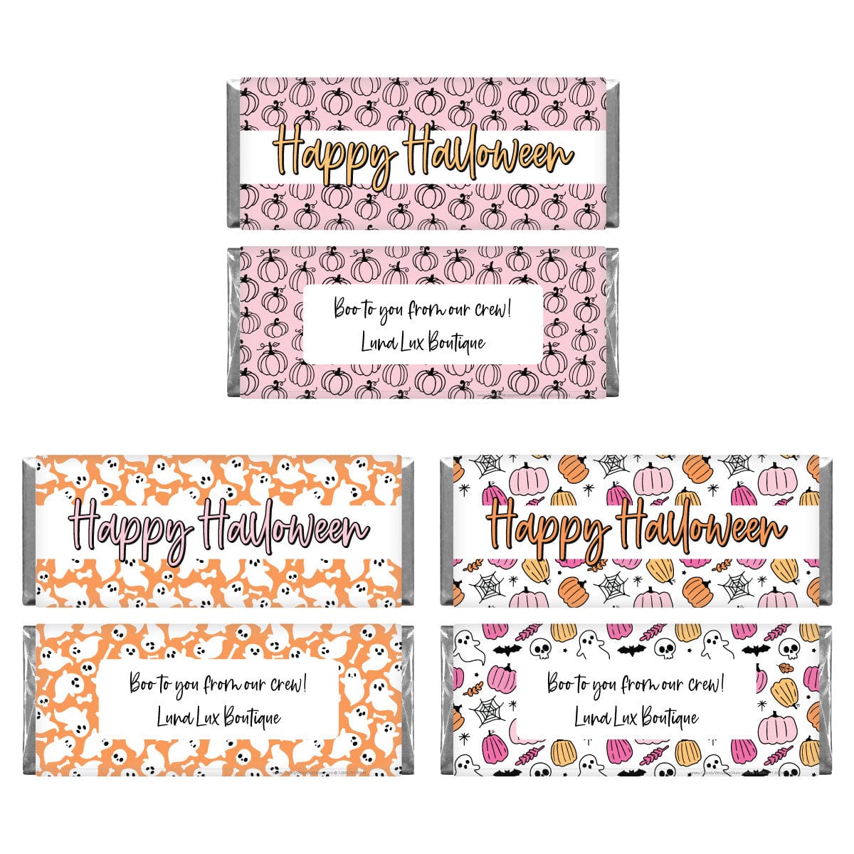 Halloween Pink Pumpkins and Ghosts Trio Candy Bar Wrapper - Set of 3 d ...