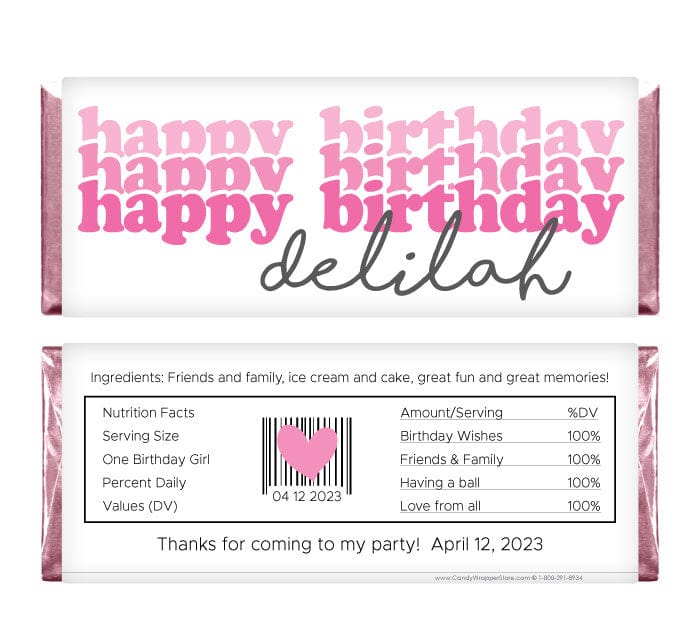 Happy Birthday Pink Triad Font Candy Bar Wrapper – Candy Wrapper Store