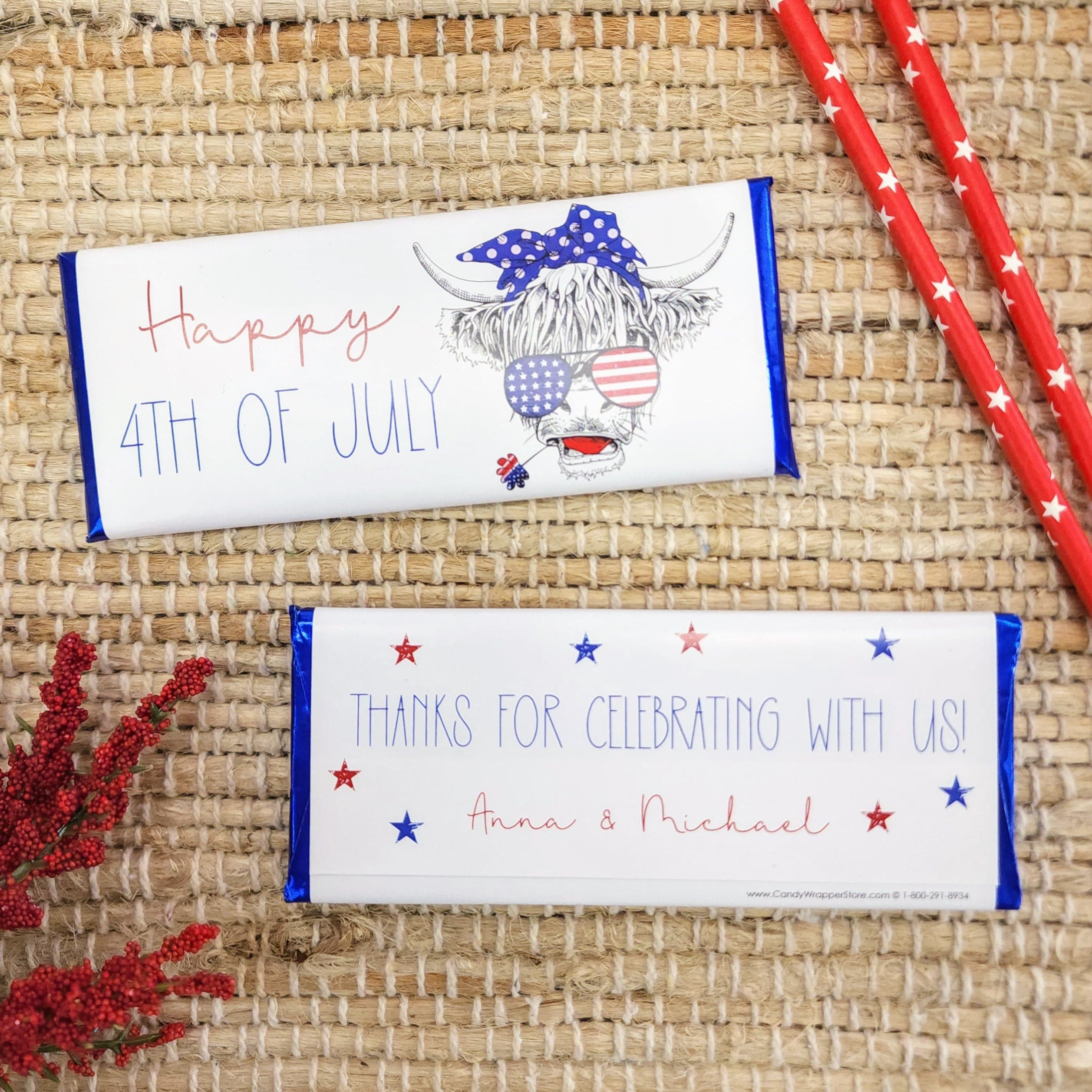 Highland Cow 4th of July Candy Bar Wrapper – Candy Wrapper Store