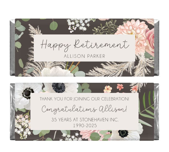 Pretty Pink Floral Happy Retirement Party Candy Bar Wrapper – Candy ...