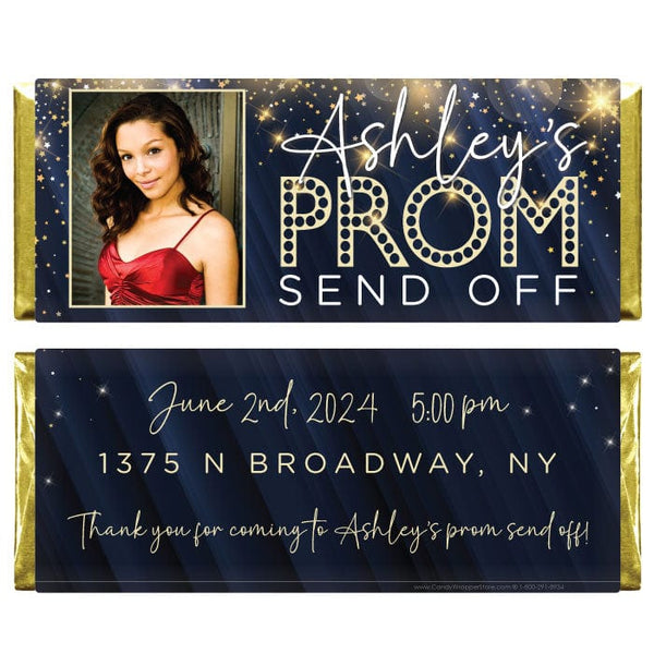 Prom Send Off Midnight and Gold Glitter Personalized Candy Bar Wrapper ...