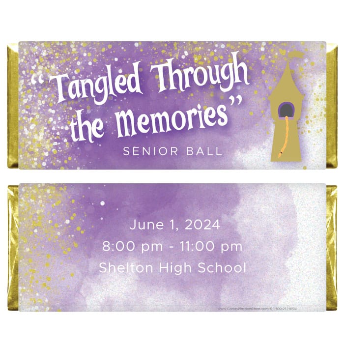 Tangled Theme Purple and Gold Prom Candy Bar Wrapper – Candy Wrapper Store