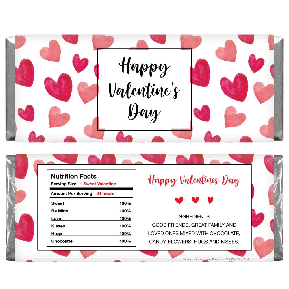 Red Watercolor Hearts Valentine's Day Candy Bar Wrappers – Candy ...