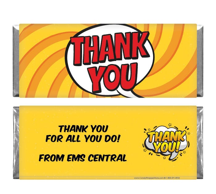 Thank You Yellow Swirl Comic Candy Bar Wrapper – Candy Wrapper Store