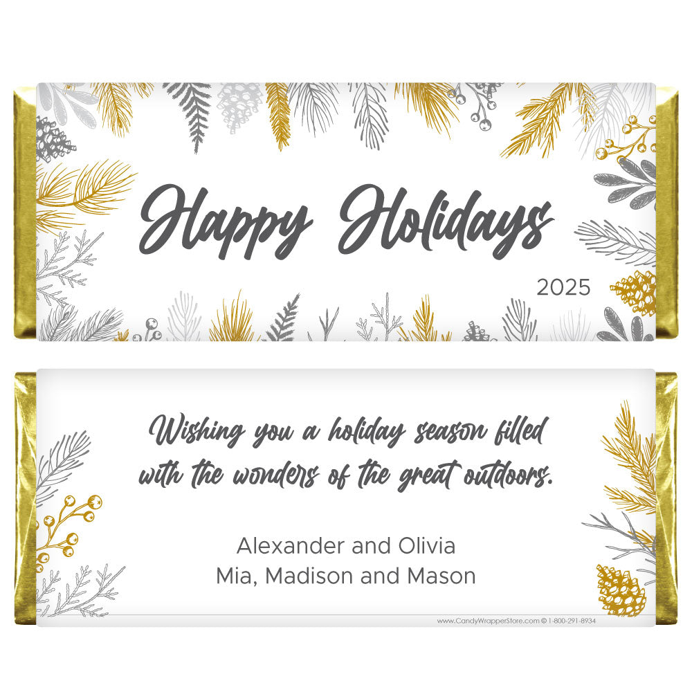 Personalized Silver and Gold Leaves Holiday Candy Wrapper – Candy ...