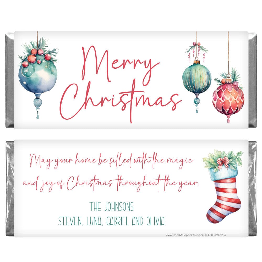 Vintage Ornaments Merry Christmas Personalized Candy Bar Wrapper ...