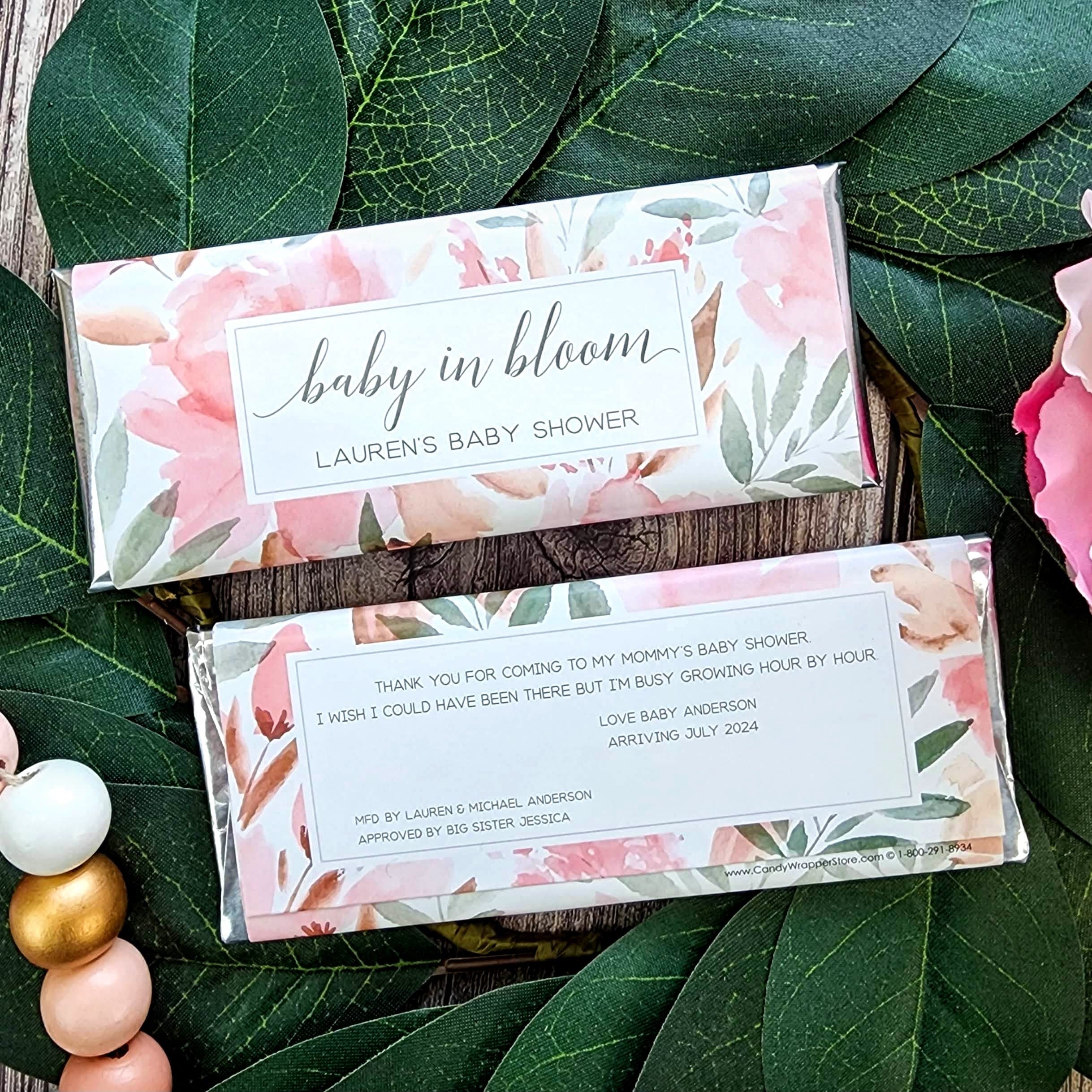 Baby in Bloom Watercolor Floral Baby Shower Candy Bar Wrappers – Candy ...