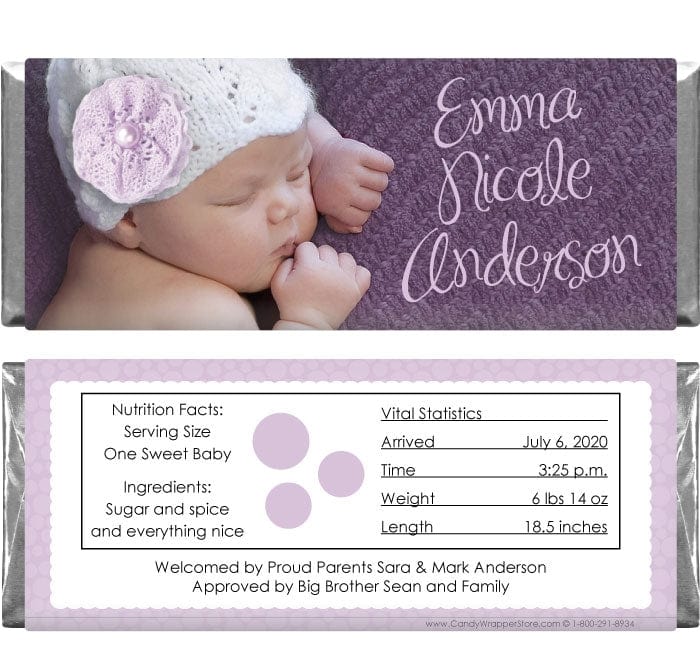 Sweet Baby Girl Photo Birth Announcement Candy Wrapper – Candy Wrapper ...