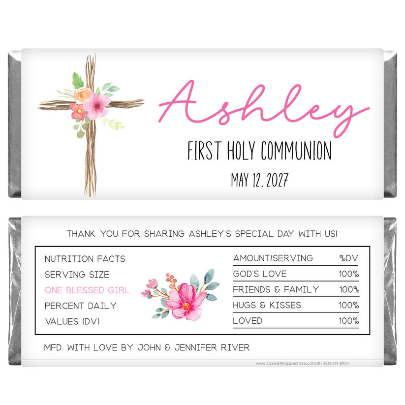 Floral Wooden Cross Religious Candy Bar Wrappers – Candy Wrapper Store