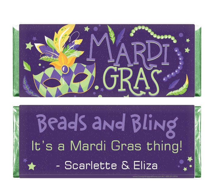 Mardi Gras Checkered Mask Personalized Candy Bar Wrapper – Candy ...