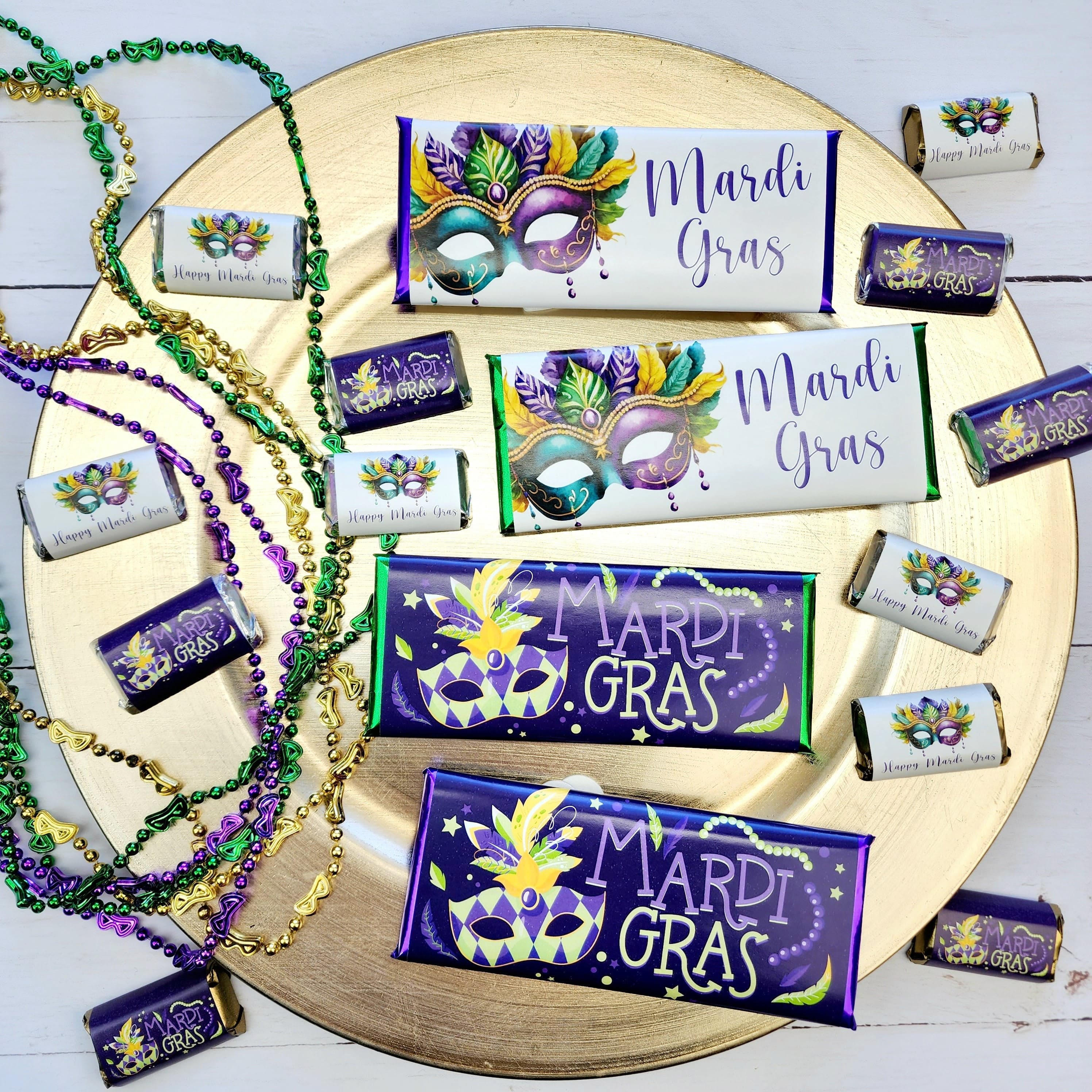 Mardi Gras Checkered Mask Personalized Candy Bar Wrapper – Candy ...