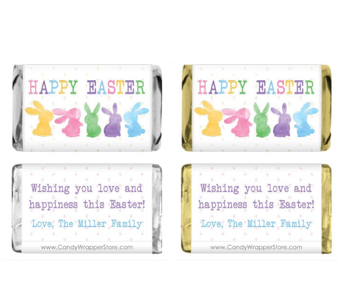 Miniature Colorful Pastel Watercolor Bunnies Happy Easter Candy Bar ...