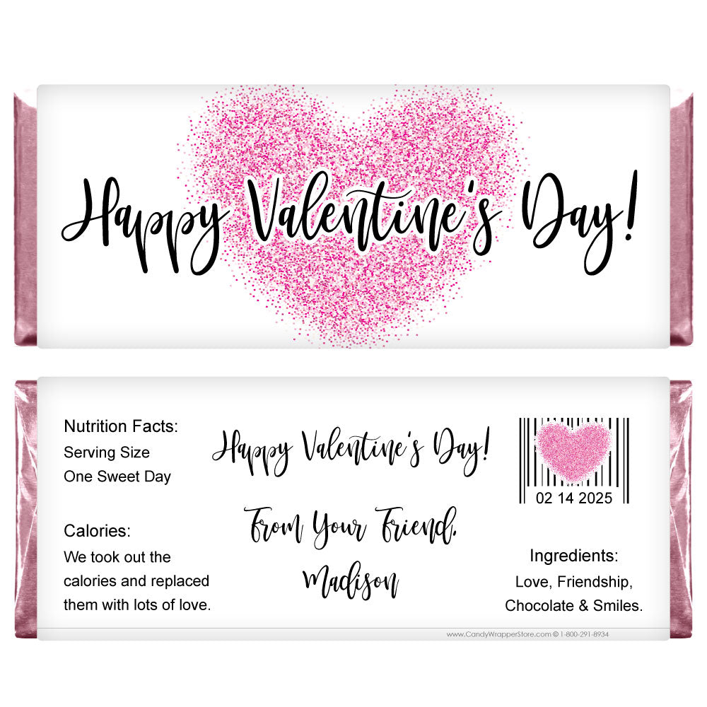 Pink Glitter Heart Valentines Day Candy Bar Wrappers – Candy Wrapper Store