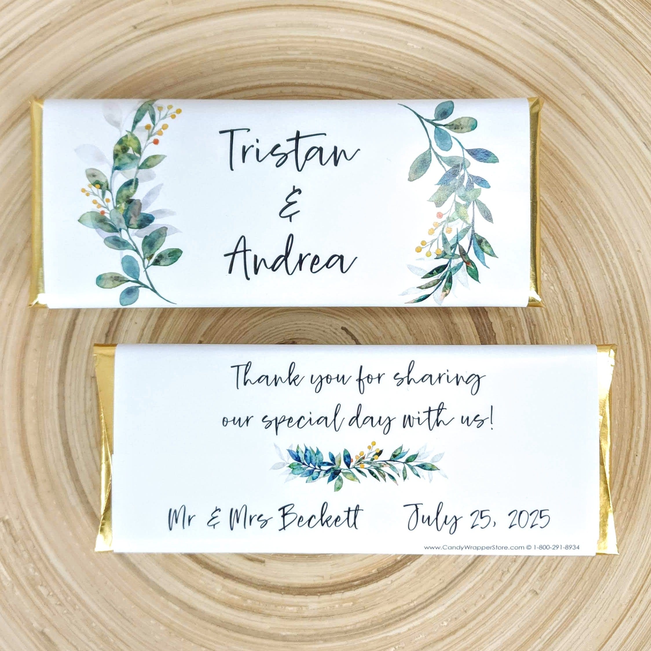 Wedding Green Floral Boughs Candy Bar Wrappers – Candy Wrapper Store