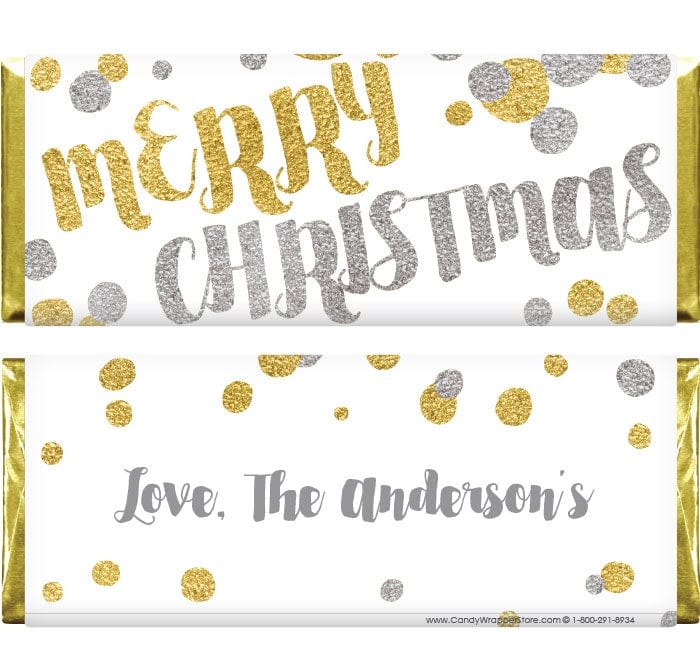 Silver and Gold Glitter Merry Christmas Wrapper – Candy Wrapper Store